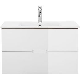Welltime Waschtisch &raquo;Lund Badezimmerschrank Unterschrank mit Becken&laquo; Set, Waschplatz mit Waschbecken und 2 Ausz&uuml;gen Breite 80 cm wei&szlig; MDF B/H/T: 81cm 