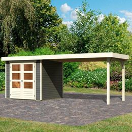 Karibu Gartenhaus &raquo;Arnis&laquo; mit Anbaudach 2,80 m Breite grau Holzwerkstoff ohne Fu&szlig;boden, ohne R&uuml;ck- und Seitenwand, ohne Dacheindeckung