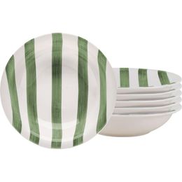 Van Well Suppenteller &raquo;Mallorca, Teller 21 cm, 6 St&uuml;ck&laquo; Teller Set, Keramik, Streifenoptik, sp&uuml;lmaschinen-/mikrowellengeeignet gr&uuml;n Keramik 21cm
