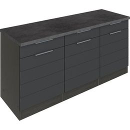 KOCHSTATION Unterschrank &raquo;KS-Luhe&laquo; 180 cm breit, f&uuml;r viel Stauraum, MDF-Fronten mit waagerechter Lisene grau MDF graphit, B/H/T: 180cm x 86cm x 60cm, 