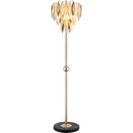 Globo LIGHTING Stehlampe &raquo;ELINOR&laquo; E14 1 Stk. Stehleuchte Gold/Marmor, K9 Kristalle, Fu&szlig;trittschalter, E14 4, &Oslash; 40cm H: 165cm, 1 Stk.