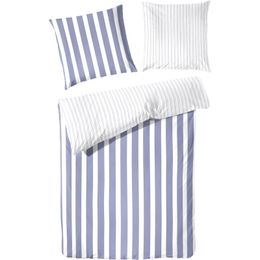 Primera Wendebettw&auml;sche &raquo;Delf&laquo; 2 Stk. mit Streifen blau Perkal, Obermaterial: 100% Baumwolle B/L: 135cm x 200cm, 1 Stk., 1 Stk., Perkal, B/L: 80cm x 80cm, 2 