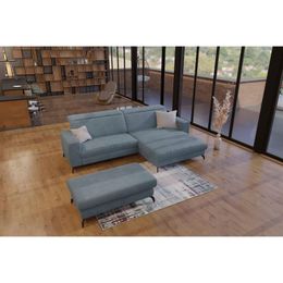 Sit & More sit&more Ecksofa &raquo;Bolero L-Form&laquo; blau 100% Polyester B/H/T: 290cm x 88cm x 178cm, Breitcord, Recamiere rechts,mit Kopfteilverstellung,ohne Bett,ohne 