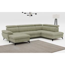COTTA Wohnlandschaft &raquo;Hudson U-Form, B: 324 cm&laquo; mit Kopfteilverstellung, optional Schlaffunktion & Bettkasten gr&uuml;n B/H/T: 324cm x 100cm x 207cm, 