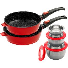 King Pfannen-Set Aluminiumguss Set, je 1 Pfanne &Oslash; 24/28 cm, 3 Sch&uuml;sseln &Oslash;17,5 / &Oslash; 14,5 / &Oslash;12 cm mit Deckel, 8 Stk. tlg. Induktion, abnehmbare 