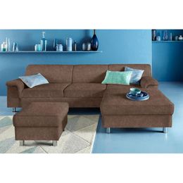 DOMO collection Ecksofa &raquo;Jamie, modern und elegant, Fu&szlig;h&ouml;he 9cm, L-Form,&laquo; wahlweise mit Bettfunktion braun B/H/T: 251cm x 72cm x 80cm, Microfaser 