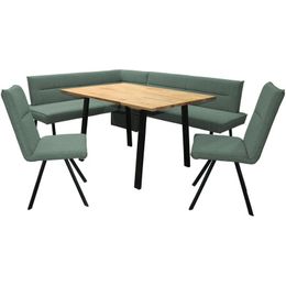 OTTO home Eckbankgruppe &raquo;Sava&laquo; Set, 4 Stk. tlg. Eckbank mit Wellenfederung im Sitz, Tisch Massiv Eiche gr&uuml;n 100% PES B/H/T: 211cm x 84cm x 170cm, 