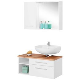 Welltime Badm&ouml;bel-Set &raquo;Davos&laquo; 3 Stk. tlg. wei&szlig; Holzwerkstoff, MDF, Melamin Siphonausschnitt rechts