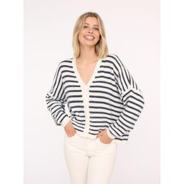 Zwillingsherz Damen Strickjacke &raquo;"Streifen"&laquo; One Size, Loose-Fit, Langarm, Wollanteil, V-Ausschnitt blau Einheitsgr&ouml;&szlig;e