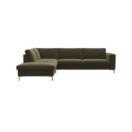 FLEXLUX Ecksofa &raquo;Fiore, Sitzaufbau mit hochwertigem Kaltschaum f&uuml;r mehr Sitzkomfort&laquo; breite Armlehnen, L-Form, F&uuml;&szlig;e Alu/Eiche gr&uuml;n 100% Polyester B/H/