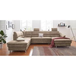 Sit & More sit&more Wohnlandschaft &raquo;Cardoso U-Form&laquo; mit Federkern und Kopfst&uuml;tzen, mit Schlaffunktion und Relaxfunktion beige Luxus-Microfaser 1 (100% Polyester)