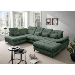 Home Affaire Ecksofa &raquo;Lazio, 358 x 216 cm, modern und bequem&laquo; Cord, L-Form, Bettfunktion, R&uuml;cken-/Zierkissen, Verstellungen gr&uuml;n 93% Polyester, 7% 