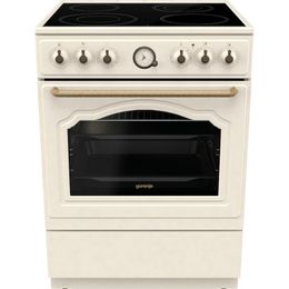 Gorenje Elektro-Standherd &raquo;GECS6B70CLI&laquo; Aqua Clean Retro Design. Zeitlose Eleganz f&uuml;r jede K&uuml;che beige Metallrahmen am Kochfeld bietet Stabilit&auml;t beim