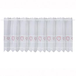 GERSTER Scheibengardine &raquo;Love&laquo; Durchzugl&ouml;cher 1 Stk. tlg. HxB: 45x150, mit feinem Stickdesign rot Polyester 45cm, Durchzugl&ouml;cher, 150cm