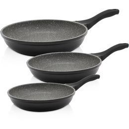 Kr&uuml;ger Pfannen-Set &raquo;Barcelona&laquo; Aluminiumguss Set, 3 Stk. tlg. &Oslash; 20/24/28 cm, Induktion schwarz Einheitsgr&ouml;&szlig;e