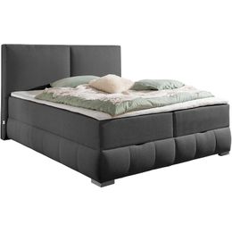 OTTO home Boxbett &raquo;Wehma mit Kopfteil inkl. Bettkasten&laquo; in H2, H3 & H4 w&auml;hlbar, inklusive Topper grau Struktur, Liegefl&auml;che B/L: 200cm x 200cm, 