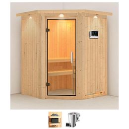 Karibu Sauna &raquo;Nanna&laquo; Set, Ofen 3,6 kW Bio-Ofen externe Strg. easy beige Bio-Kombiofen, externe Steuerung, 3,6 kW