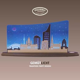 Weigla LED Dekolicht &raquo;Leipzig Panorama, Holz & Acrylglas, BLAU-GRAU-WEIẞ, Made in Germany&laquo; LED-Modul 1 Stk. Neutralwei&szlig; Erzgebirge garantiert, Dekolampe f&uuml;r 