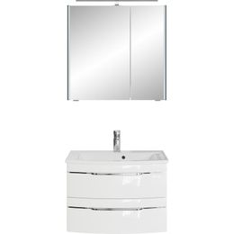 Badm&ouml;bel-Set &raquo;Serie 7045 2-teilig Mineralmarmor-Waschtisch mit LED-Spiegelschrank&laquo; Set, 2 Stk. tlg. wei&szlig; Holzwerkstoff B/H/T: 73,2cmcm x 200cmcm x 