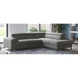COTTA Ecksofa &raquo;Aura L-Form, B: 260 cm&laquo; mit Schlaffunktion, Bettkasten & Kopfteilverstellung grau B/H/T: 260cm x 210cm, Struktur weich, Ottomane rechts