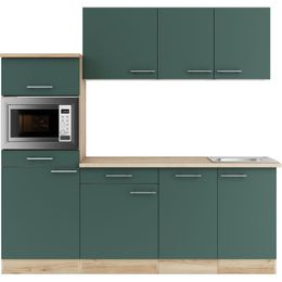 Optifit K&uuml;che &raquo;Bella&laquo; Breite 210 cm, wahlweise mit E-Ger&auml;ten gr&uuml;n B/H/T: 210cm x 60cm,mit E-Ger&auml;ten