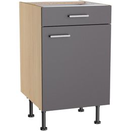 KOCHSTATION Unterschrank &raquo;KS-Lucy&laquo; Breite 50 cm, h&ouml;henverstellbare F&uuml;&szlig;e, Soft-Close grau Eiche hell, B/H/T: 50cm x 87cm x 58,1cm, Schubladen: 1 Stk. 