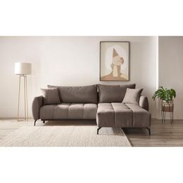 OTTO home Ecksofa &raquo;JINNIE Chenille, L-Form, Polsterecke m. Schlaffunktion&laquo; Recamiere links/rechts montierbar, als Webstoff oder Chenille-Stoff braun B