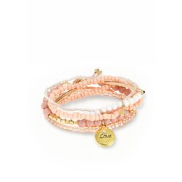 Lascana Damen Lascana Armketten Set elastisches Armband mit Anh&auml;nger, Armband Set rosa Glas Stein