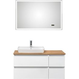 Badm&ouml;bel-Set &raquo;Quickset 360 2-teilig, mit Keramik-Aufsatzbecken und LED-Spiegel&laquo; Set, 2 Stk. tlg. wei&szlig; Holzwerkstoff B/H/T: 113cmcm x 200cmcm x 50cmcm