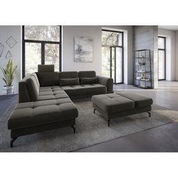 Sit & More sit&more Ecksofa &raquo;Bendigo L-Form&laquo; inklusive Sitztiefenverstellung, Bodenfreiheit 12 cm, in 2 Fu&szlig;farben grau B/H/T: 258cm x 84cm x 226cm, Samtoptik, 