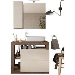 Welltime Badm&ouml;bel-Set &raquo;Hamburg, Badezimmerset 2tlg. Breite 92 cm, Badm&ouml;bel, Waschtisch inkl.&laquo; Spar-Set, 2 Stk. tlg. wei&szlig; Holzwerkstoff B/H/T: 92cmcm x