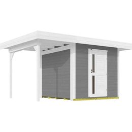 Weka Gartenhaus &raquo;Designhaus 172 A&laquo; mit Anbaudach grau Massivholz Fu&szlig;boden im Gartenhaus, ohne Dacheindeckung