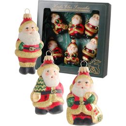 Christbaumschmuck &raquo;Weihnachtsm&auml;nner, Weihnachtsdeko rot, Christbaumschmuck&laquo; mit goldfarbenem Glitter dekoriert, mundgeblasen bunt Glas Einheitsgr&ouml;&szlig;e
