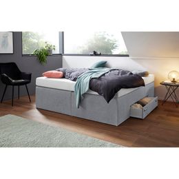 Westfalia Schlafkomfort Boxspringbett mit integrierter Schublade, frei im Raum stellbar grau Bezug Bett: Feinstrukturstoff (77% Polyester, 23%Viskose) oder Microfaser (100% 