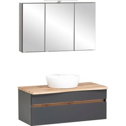 Welltime Badm&ouml;bel-Set &raquo;Lienz&laquo; Spiegelschrank und Waschtisch, 2 Stk. tlg. grau MDF B/H/T: 100cmcm x 200cmcm x 47cmcm