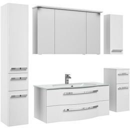 Badm&ouml;bel-Set &raquo;Serie 4005, vormontiert, Glaswaschbecken, Spiegelschrank&laquo; Set, 6 Stk. tlg. wei&szlig; Holzwerkstoff Einheitsgr&ouml;&szlig;e