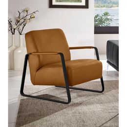 W.Schillig Cocktailsessel &raquo;quadroo Loungesessel,&laquo; mit bezogenen Armlehnen, Gestell in Schwarz pulverbeschichtet gelb Velourgewebe V41 (100% Polyester)