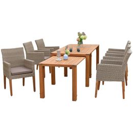 Merxx Garten-Essgruppe &raquo;Ranzano&laquo; Set, 13 Stk. tlg. 6 Sessel inkl. Sitzkissen, Ausziehtisch beige Aluminium, Kunststoff, Massivholz Polyester