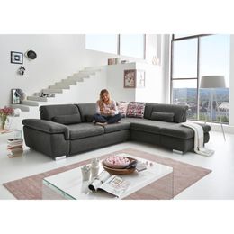 Die PlanBar Ecksofa &raquo;MP-IN17041 L-Form, Breite 320 cm&laquo; Sitztiefenverstellung, optional Kopfteilverstellung & Schlaffunktion grau 100% Polyester B/H/T: