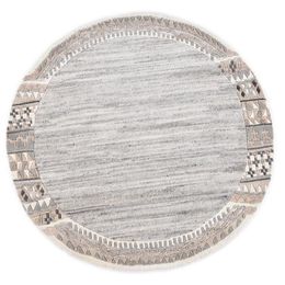 Theko Wollteppich &raquo;Royal Natur 6030&laquo; rund 14 mm H&ouml;he reine Wolle, handgetuftet, mit Bord&uuml;re grau Wolle &Oslash; 190cm 1 Stk., 14mm, &Oslash; 190cm