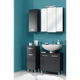 Badm&ouml;bel-Set &raquo;Quickset 4-teilig, Waschbeckenunterschrank mit LED-Spiegelschrank&laquo; 4 Stk. tlg. schwarz Einheitsgr&ouml;&szlig;e