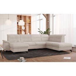 Sit & More sit&more Wohnlandschaft &raquo;Astoria U-Form&laquo; wahlweise mit motorischer Relaxfunktion beige 100% Polyester B/H/T: 329cm x 91cm x 225cm, Flachgewebe, 