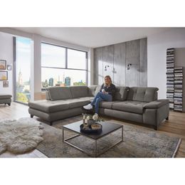 Die PlanBar Ecksofa &raquo;MP-IN18012 L-Form mit Federkern-Polsterung&laquo; Sitztiefenverstellung, optional Kopfteilverstellung & Schlaffunktion grau 100% 