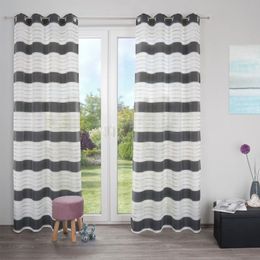 decolife Gardine &raquo;Estelle&laquo; &Ouml;sen 1 Stk. tlg. &Ouml;senschal mit Blockstreifen wei&szlig; grau Wirkware, Polyester 245cm, &Ouml;sen, 135cm