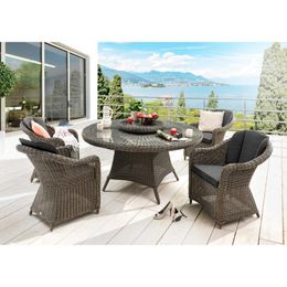 Destiny Garten-Essgruppe &raquo;MALAGA LUNA 4 Se + Tisch &Oslash; 150x75cm vintage grau&laquo; Set, 5 Stk. tlg. Aluminium, Polyrattan grau Aluminium, Polyester, Polyrattan 