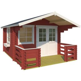 Lasita Maja Gartenhaus &raquo;Lola 2, Schwedenrot&laquo; mit Terrasse und Gel&auml;nder rot Massivholz Fu&szlig;boden im Gartenhaus, ohne Dacheindeckung