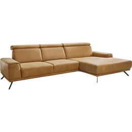 Die PlanBar Ecksofa &raquo;PN-EM22041 L-Form&laquo; wahlweise motorisches Canape oder Sitztiefenverstellung gelb B/H/T: 335cm x 89cm x 188cm, Anilinleder Stoff, 