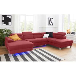COTTA Wohnlandschaft &raquo;Komaris U-Form, B: 320 cm&laquo; mit Kopfteilverstellung, optional Schlaffunktion, Bettkasten & Licht rot Microfaser PRIMABELLE (100% 