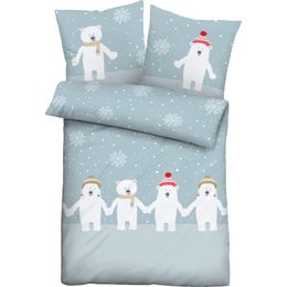 Biberna Kinderbettw&auml;sche &raquo;Eddy&laquo; 2 Stk. mit winterlichen Eisb&auml;ren blau Feinbiber, Obermaterial: 100% Baumwolle B/L: 135cm x 200cm, 1 Stk., 1 Stk., Feinbiber, B