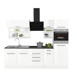 KOCHSTATION K&uuml;chenzeile &raquo;KS-Tulsa&laquo; mit E-Ger&auml;ten, Breite 270 cm, schwarze Metallgriffe, MDF Fronten wei&szlig; B/H/T: 270cm x 60cm